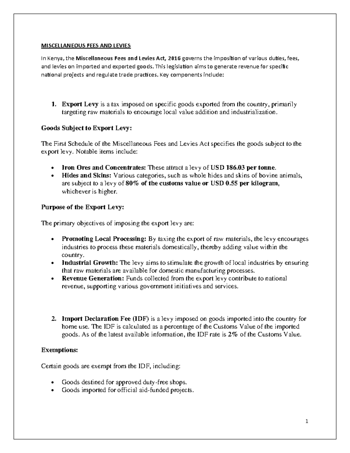 Miscellaneous Fees and Levies in Kenya: An Overview - Studocu
