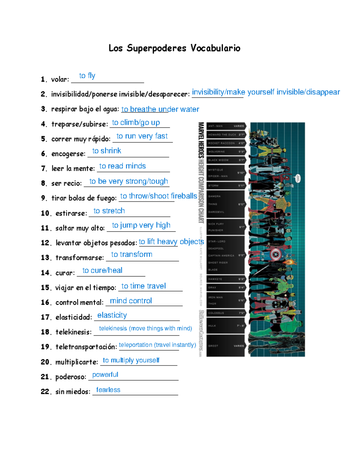 Superpoderes y Comparaciones en Español - Vocabulario y Ejercicios ...