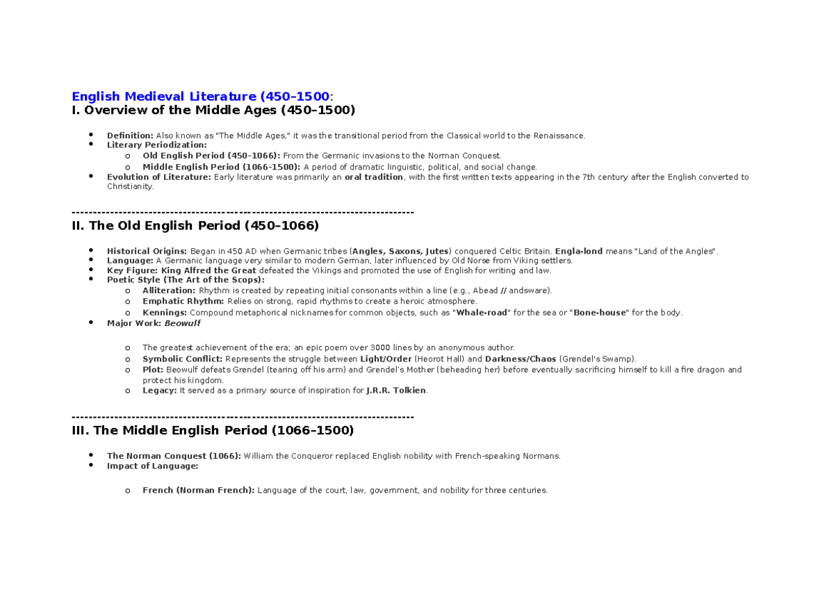 English Medieval Literature I: An Overview of Key Periods and Themes ...