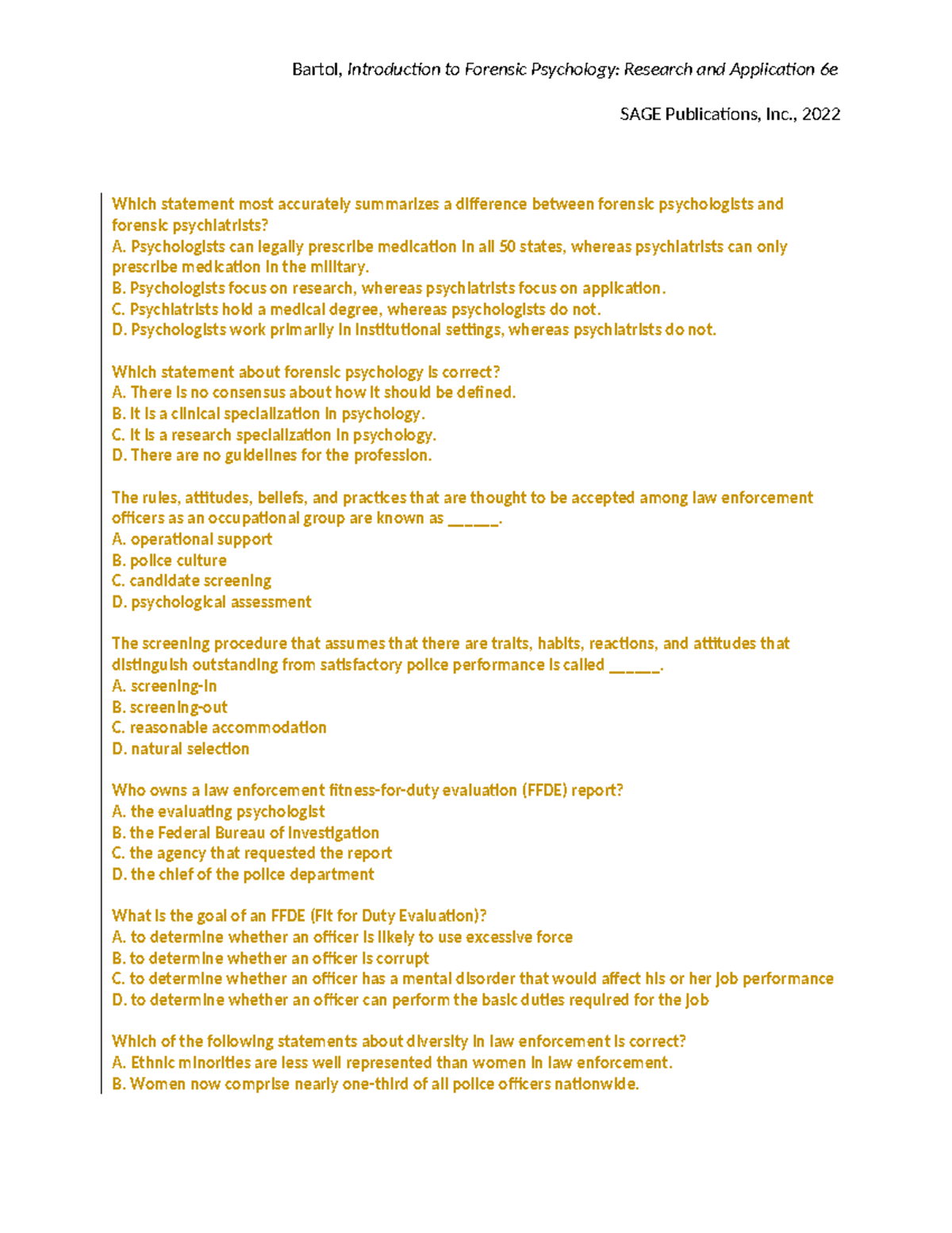 3380 Forensic Psychology - Sample Questions and Key Concepts - Studocu
