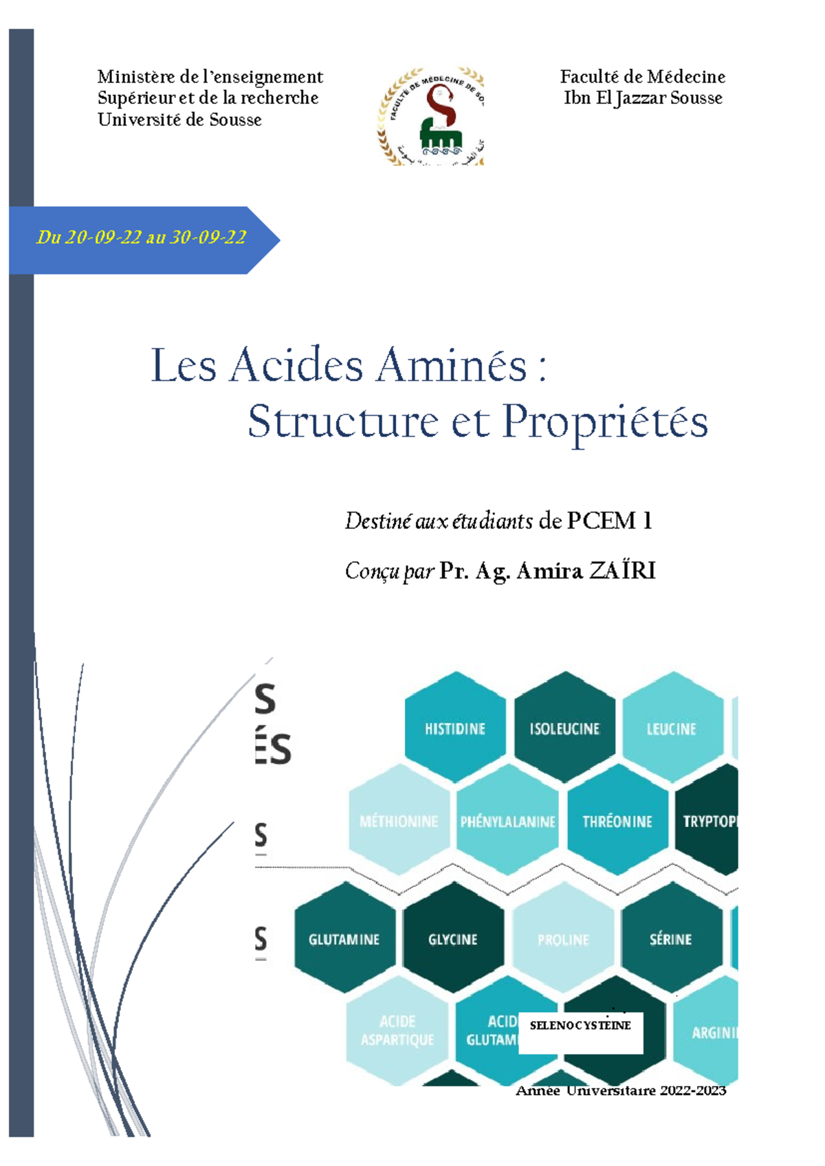 Cours sur la Structure et Propriétés des Acides Aminés PCEM 1 - 2022 ...