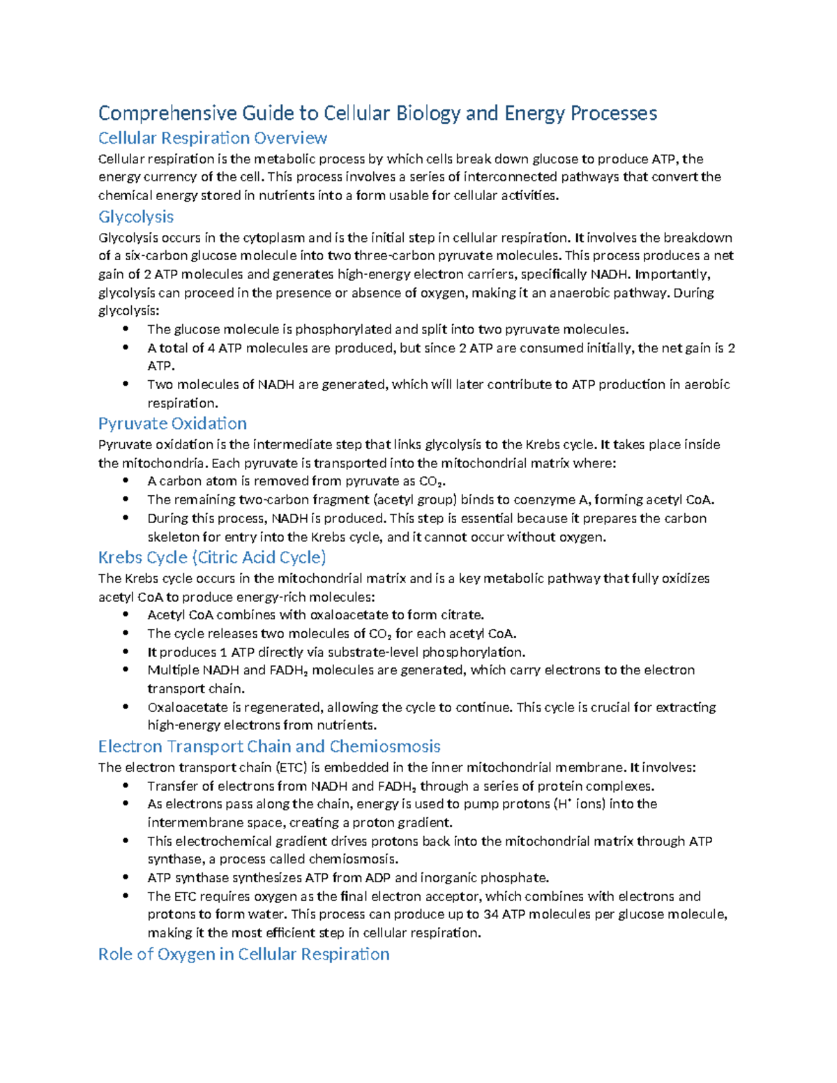 Comprehensive Guide to Cellular Respiration & Photosynthesis (BIO101) - Studocu
