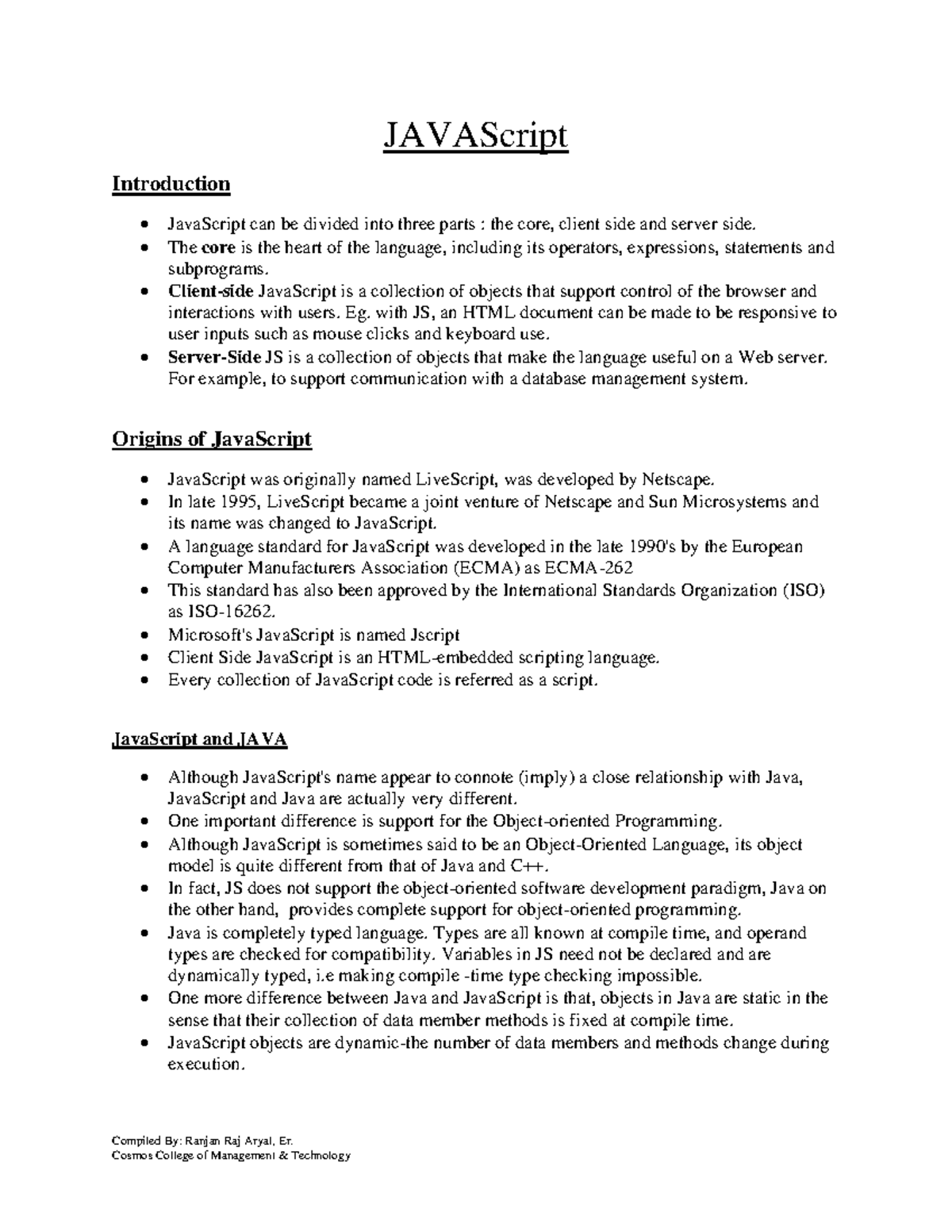 JavaScript Introduction: Core Concepts and Client-Side Scripting - Studocu