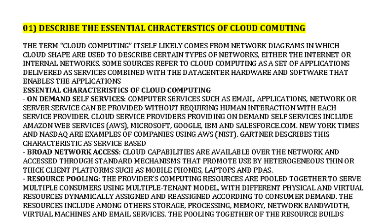 Cloud Computing: Essential Characteristics and Service Models - Studocu