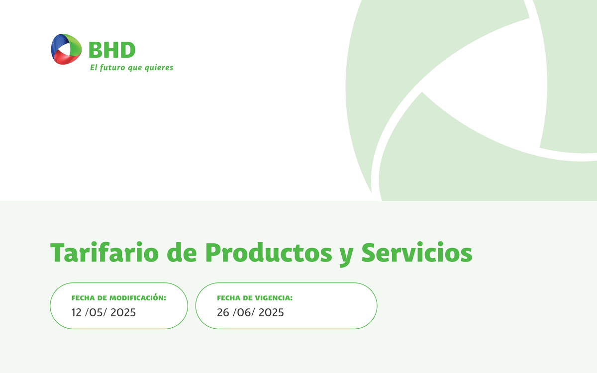 Tarifario de Productos y Servicios Banco BHD - Junio 2025 - Studocu