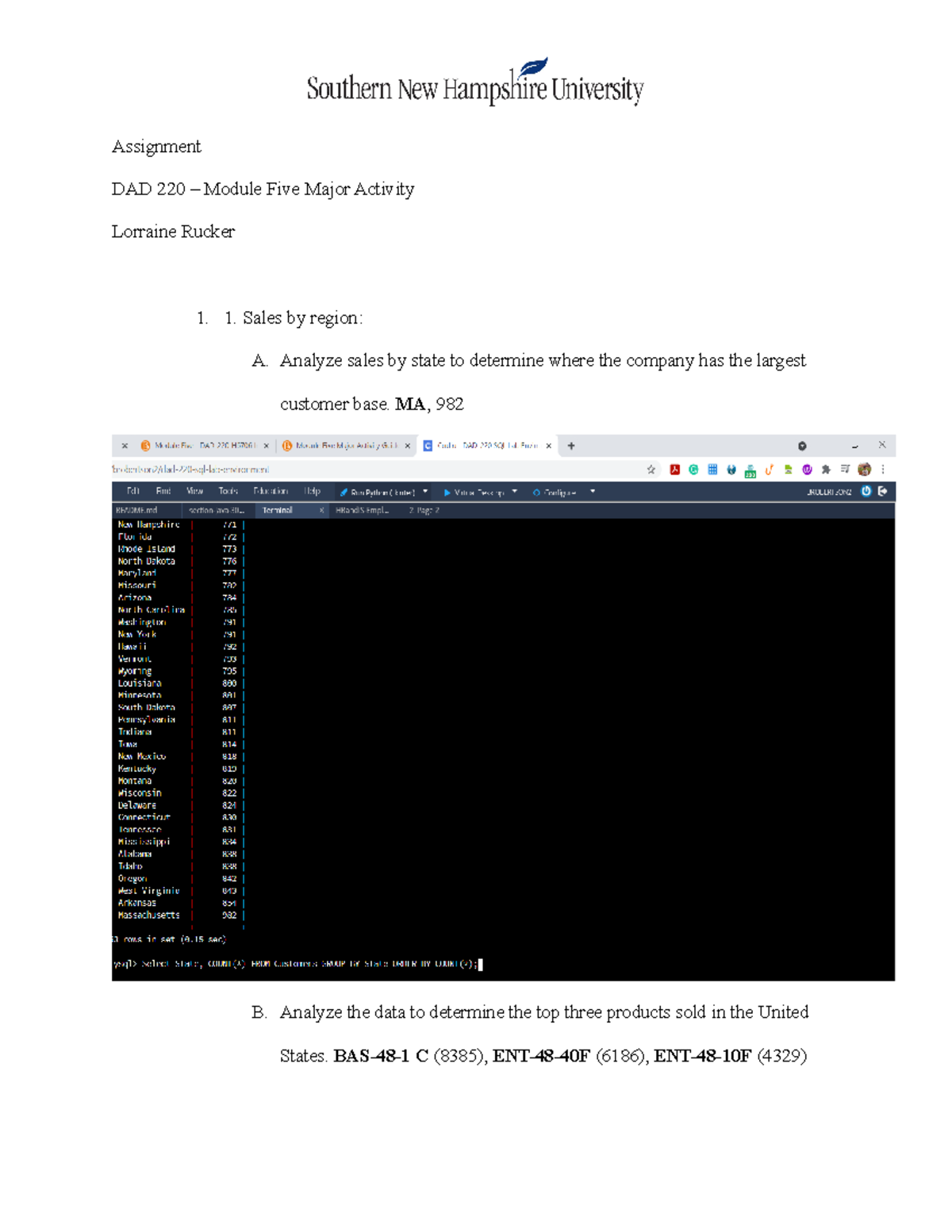 DAD 220 Major Activity Analysis Report - Sales by Region - Studocu