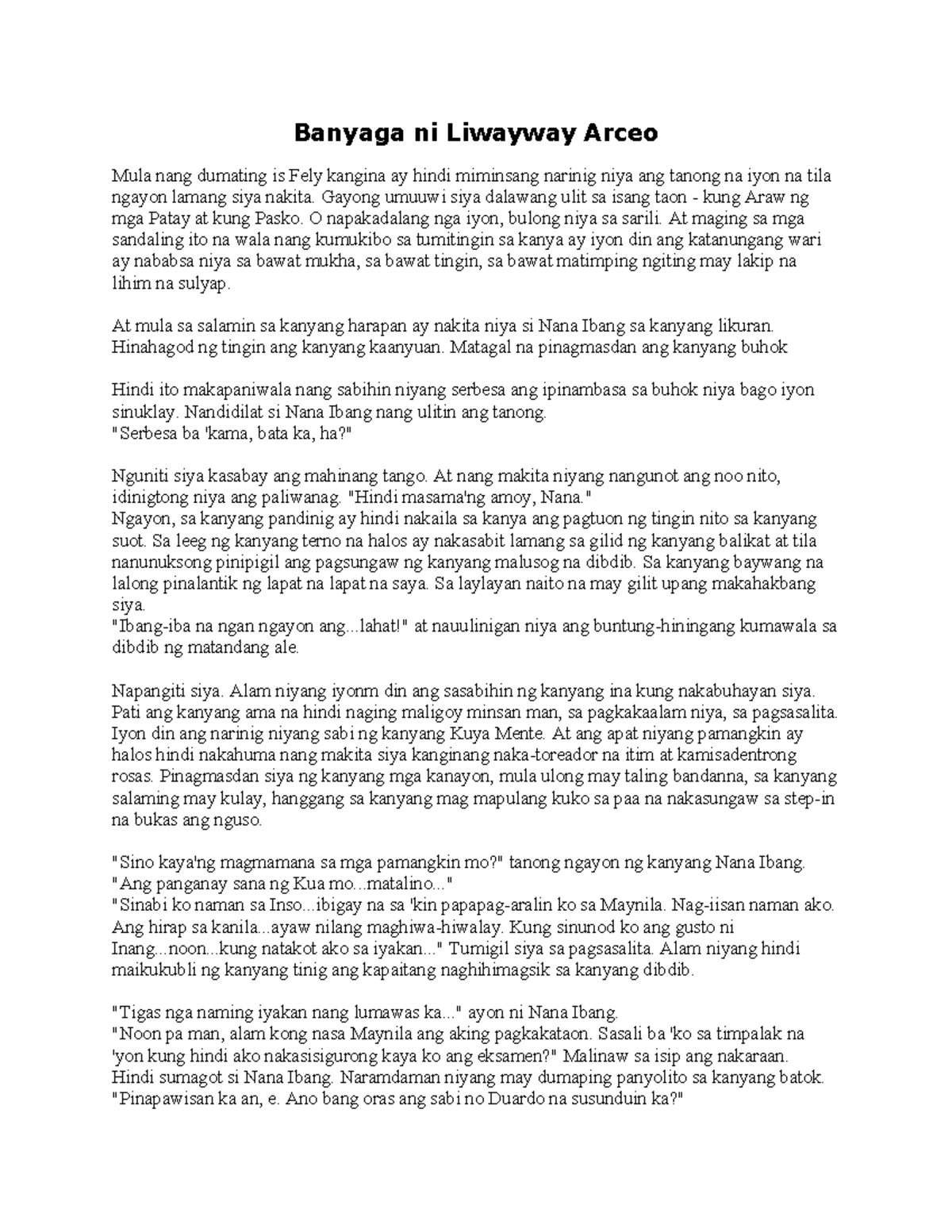 Banyaga ni Liwayway Arceo: Isang Pagsusuri sa Kultura at Identidad ...
