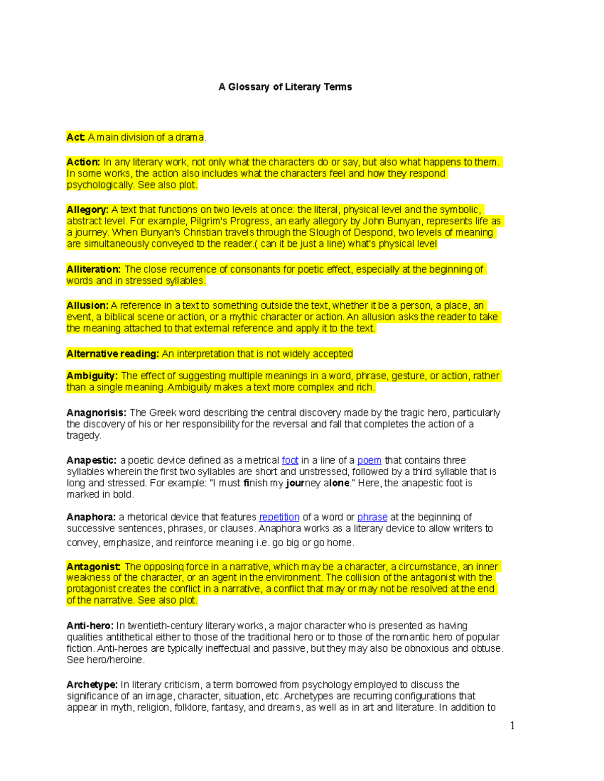 Literary terms - A Glossary of Literary Terms Act: A main division of a ...