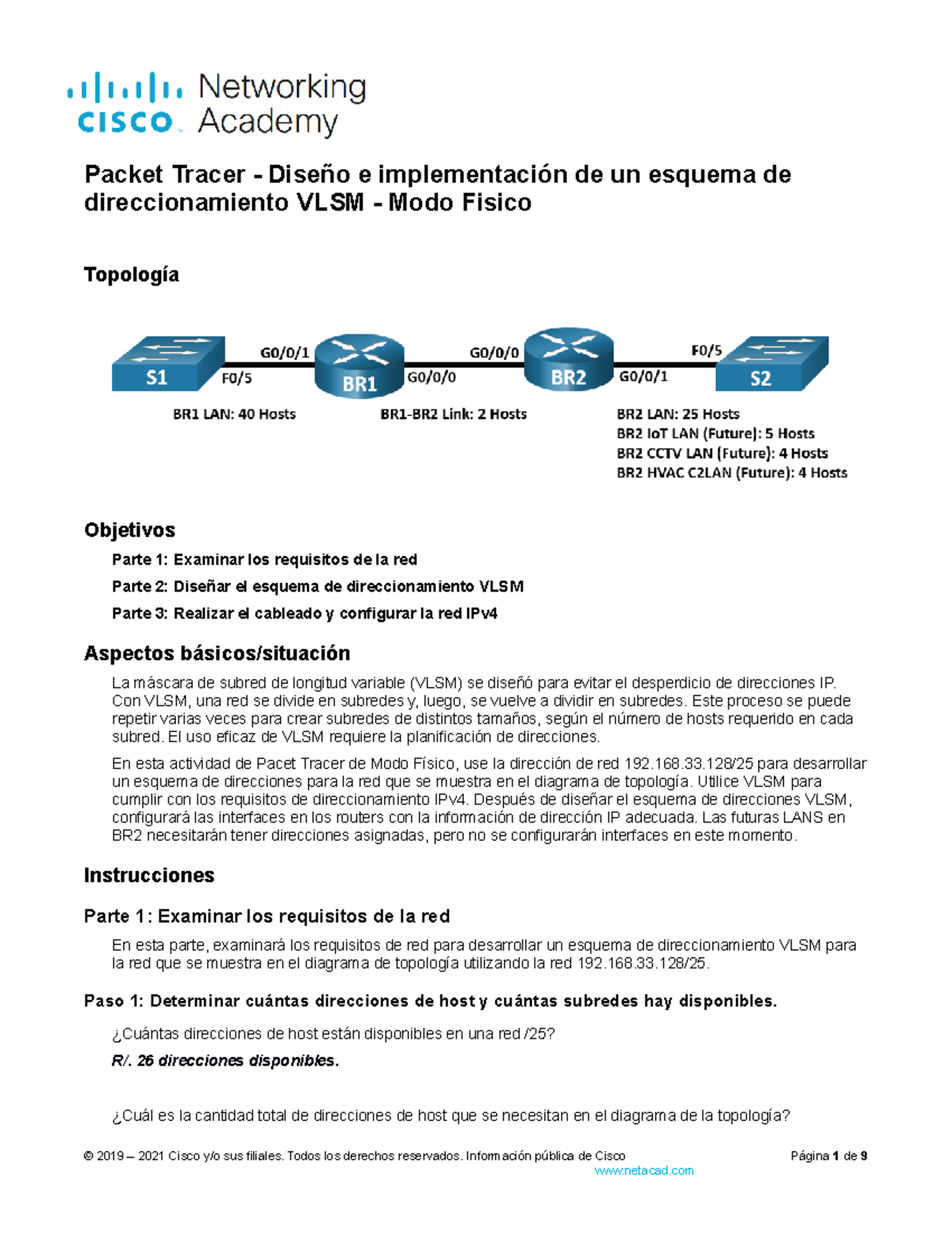 Diseño e Implementación de Direccionamiento VLSM - Packet Tracer - Studocu