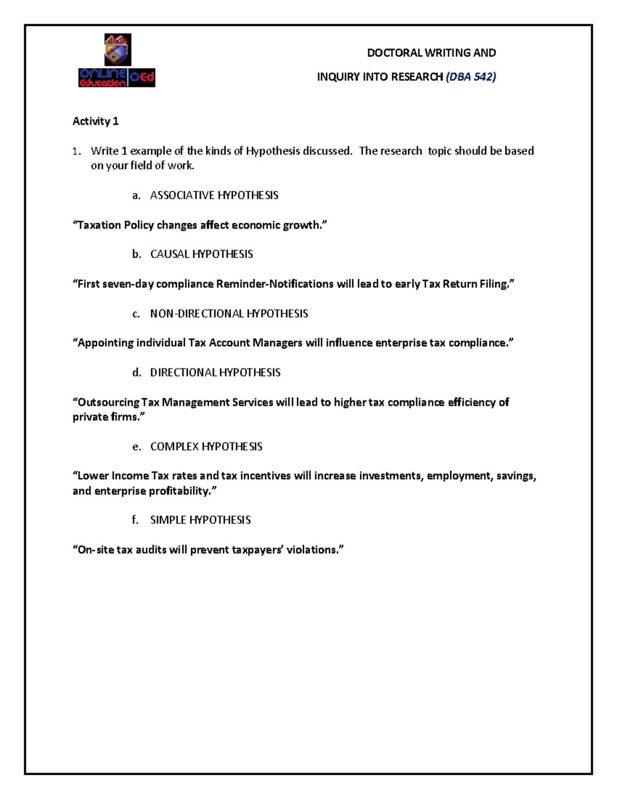 Week-1-Activity Output - DOCTORAL WRITING AND INQUIRY INTO RESEARCH ...
