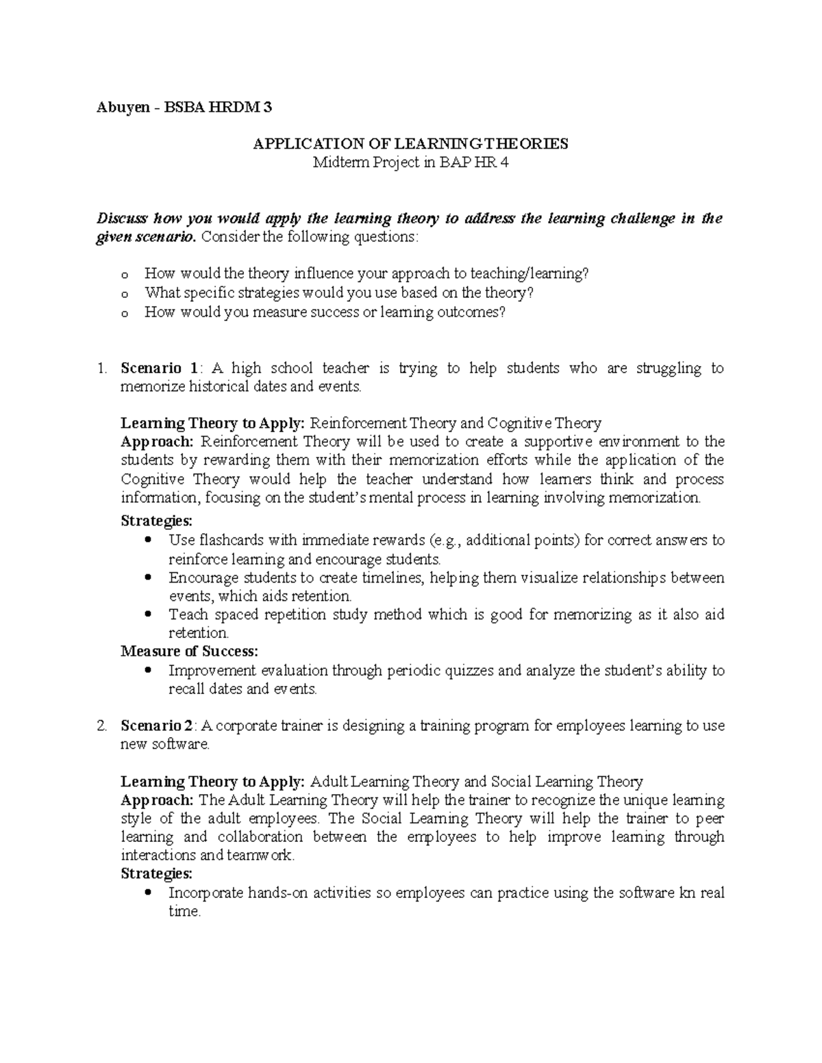 Abuyen Baphr 4 Midterm Project - Abuyen - BSBA HRDM 3 APPLICATION OF ...