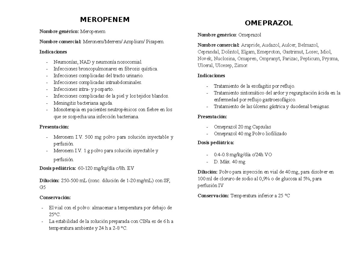 Fichas Farmacológicas - MEROPENEM Nombre genérico: Meropenem Nombre ...