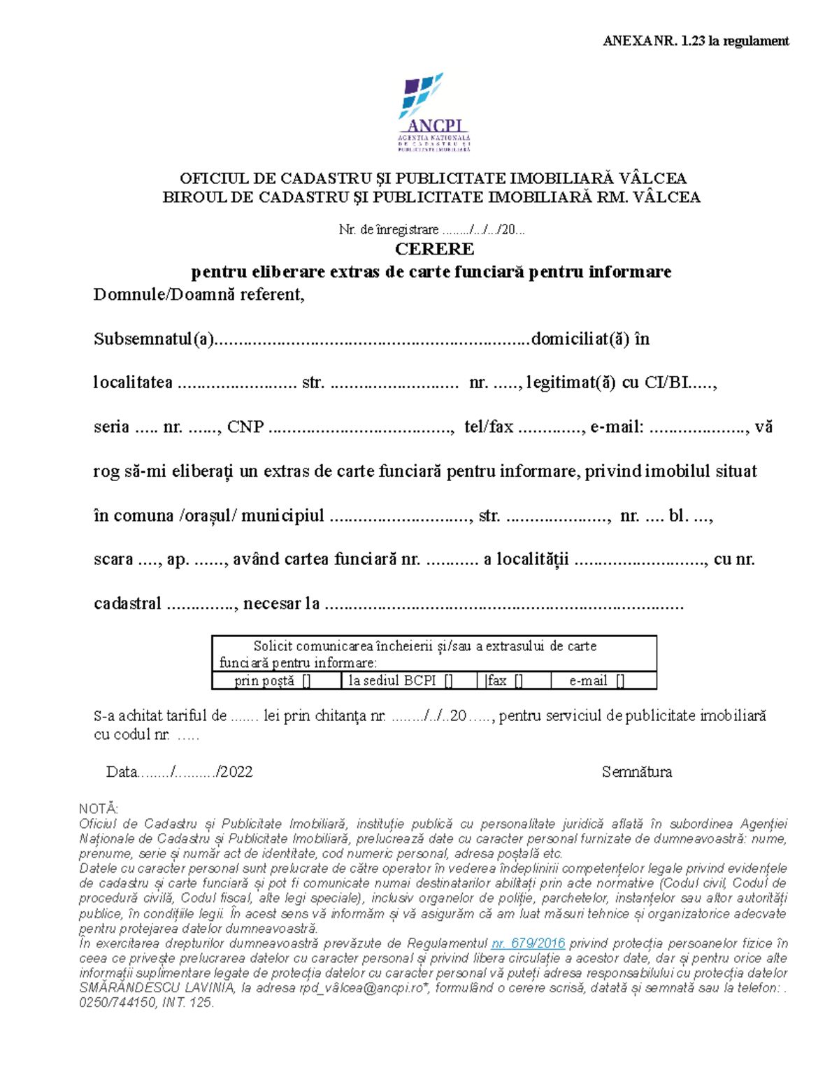 Anexa-1 - Documente pentru solicitare Extras CF OCPI - ANEXA NR. 1 la ...