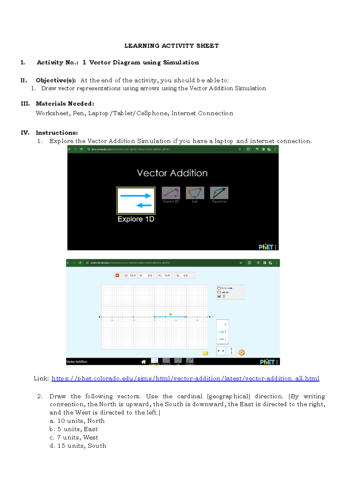 Activity 1: Forces and Vectors Learning Sheet (Physics 101) - Studocu