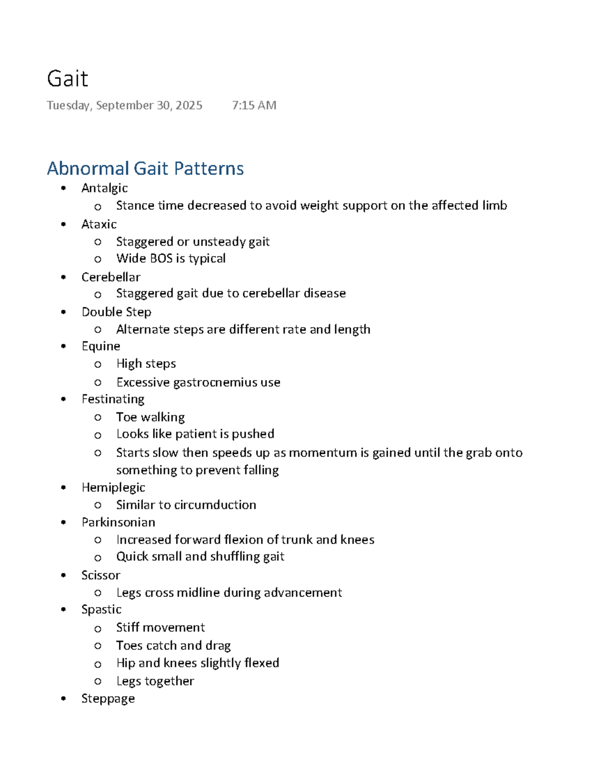 Abnormal Gait Patterns: Clinical Significance and Analysis - Studocu