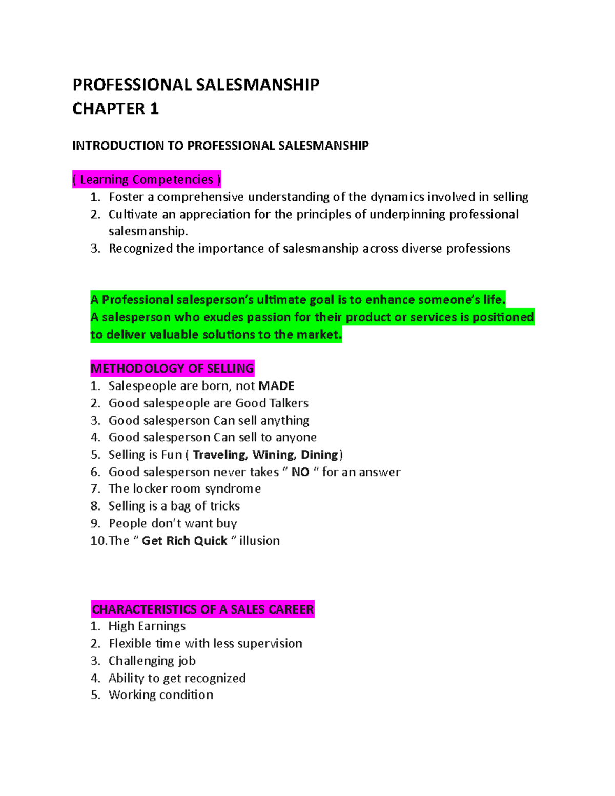 Salesmanship - Comprehensive Reviewer for Professional Selling Concepts ...