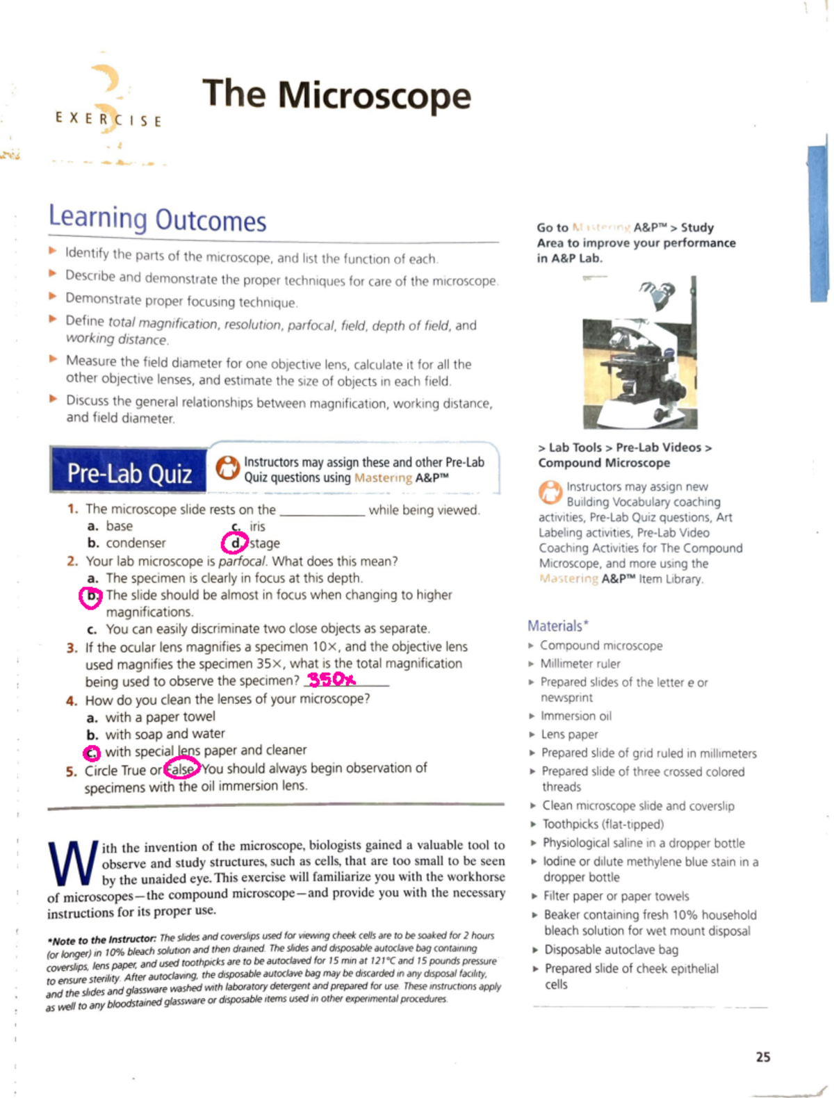 Exercise 3: Pre Lab Quiz on Compound Microscope Techniques - Studocu