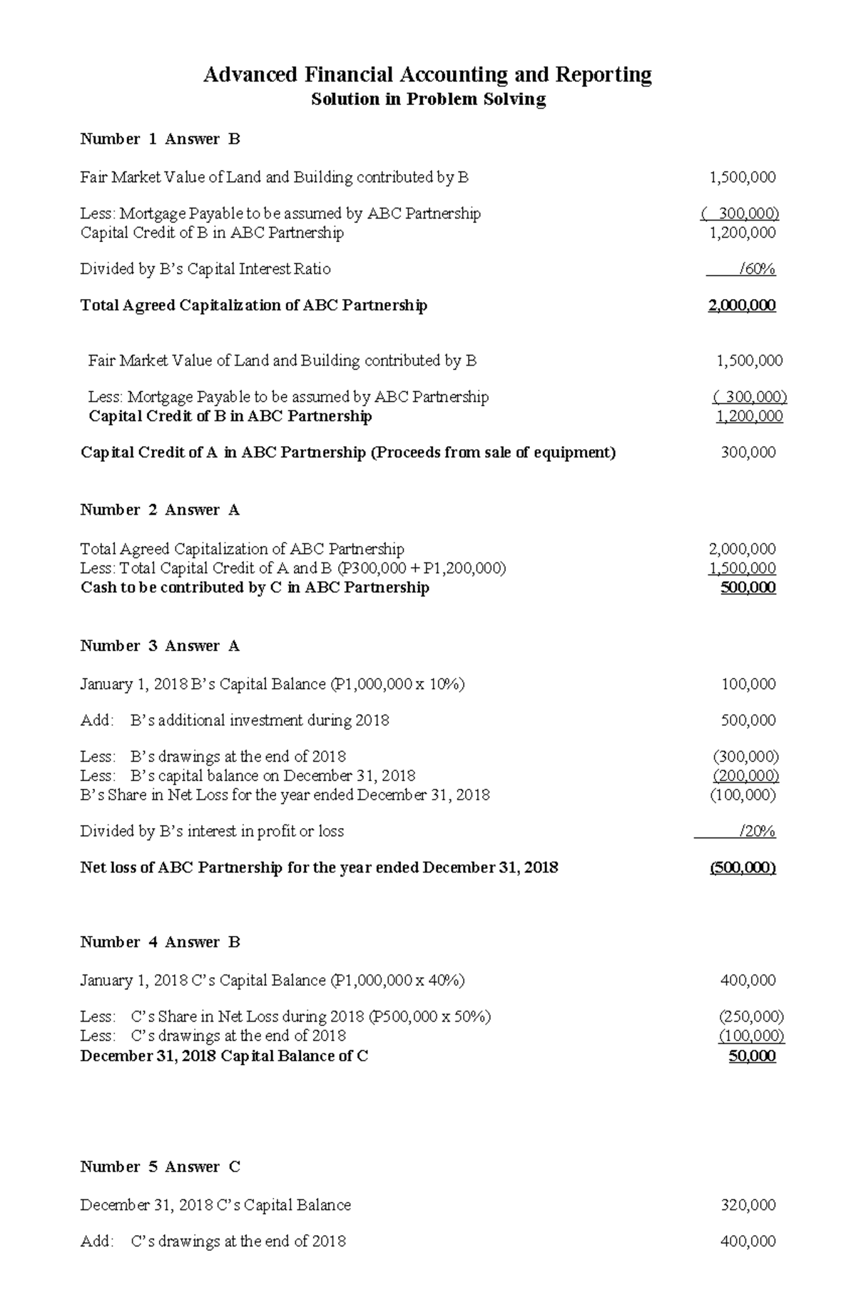 AFAR Final Exam Solutions: Advanced Financial Accounting & Reporting ...