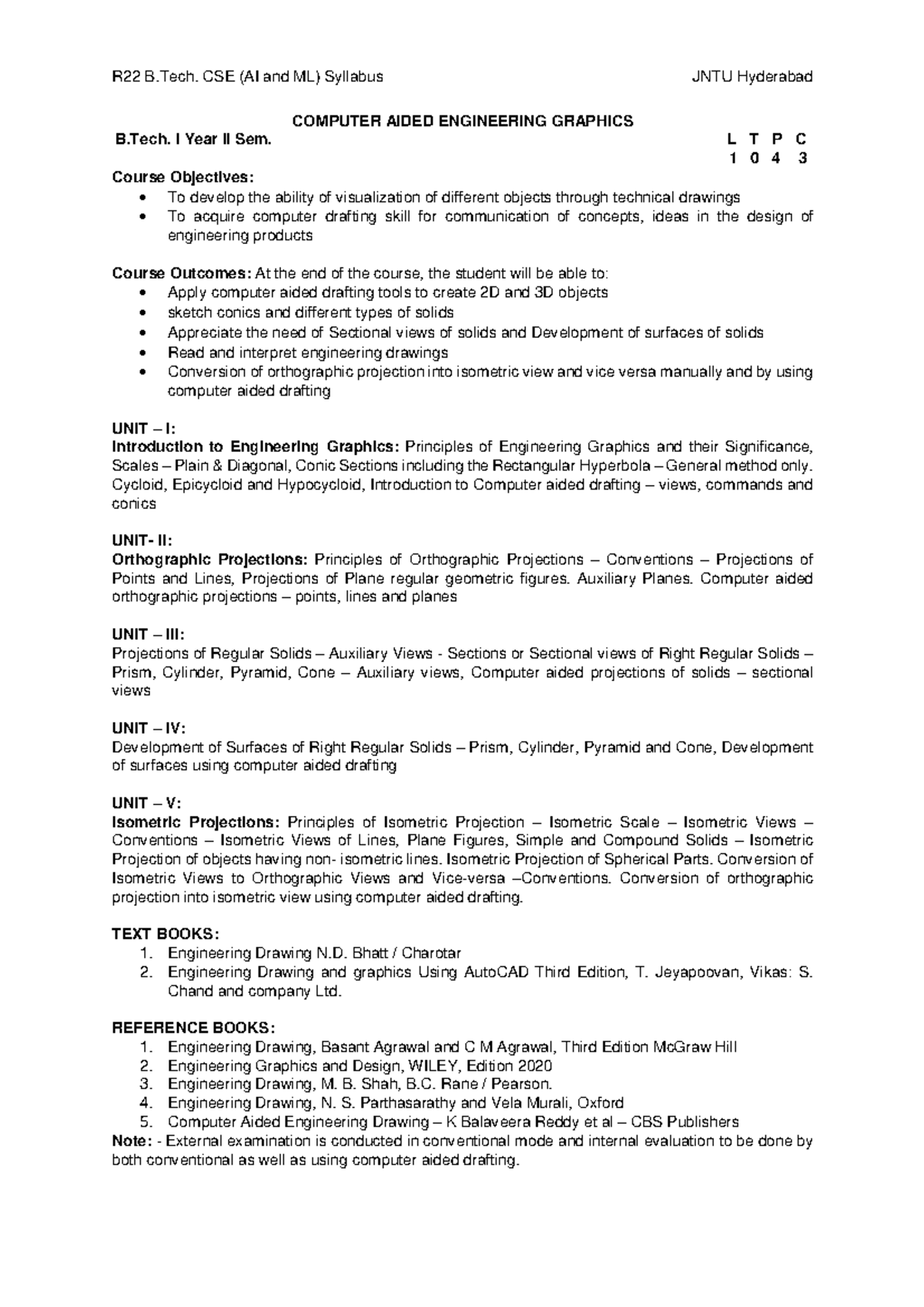 R22 B.Tech. CSE (AI & ML) Engineering Graphics Syllabus JNTU - Studocu