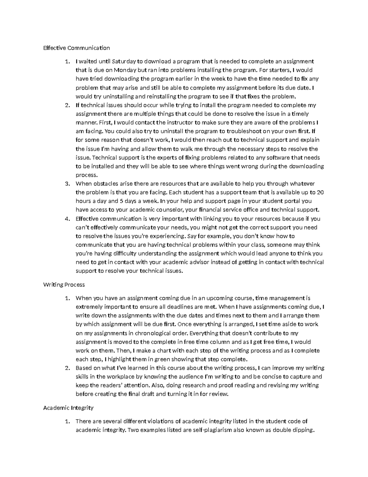 Effective Communication & Academic Integrity: Week 3 Assessment - Studocu