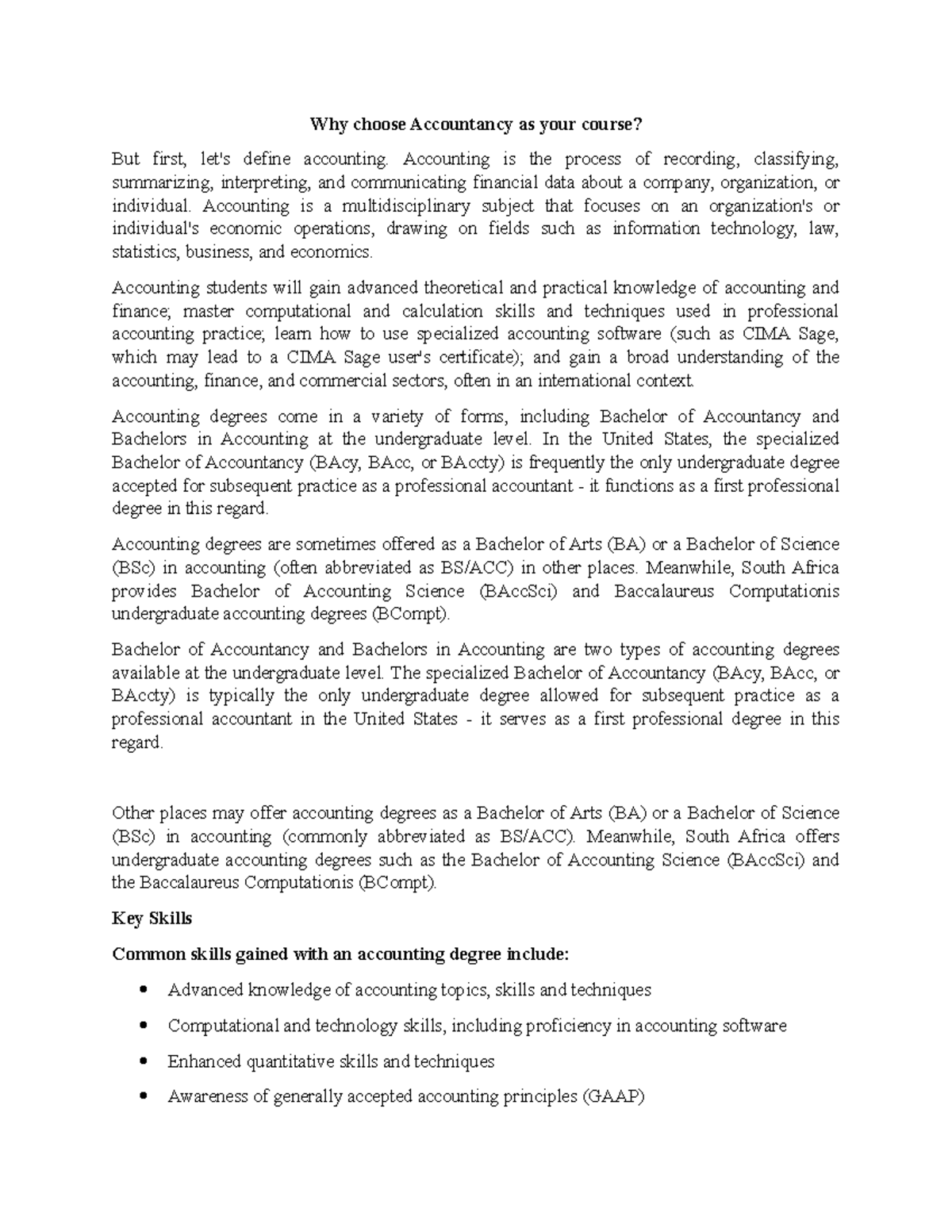 Why choose Accountancy as your course - Accounting is the process of ...