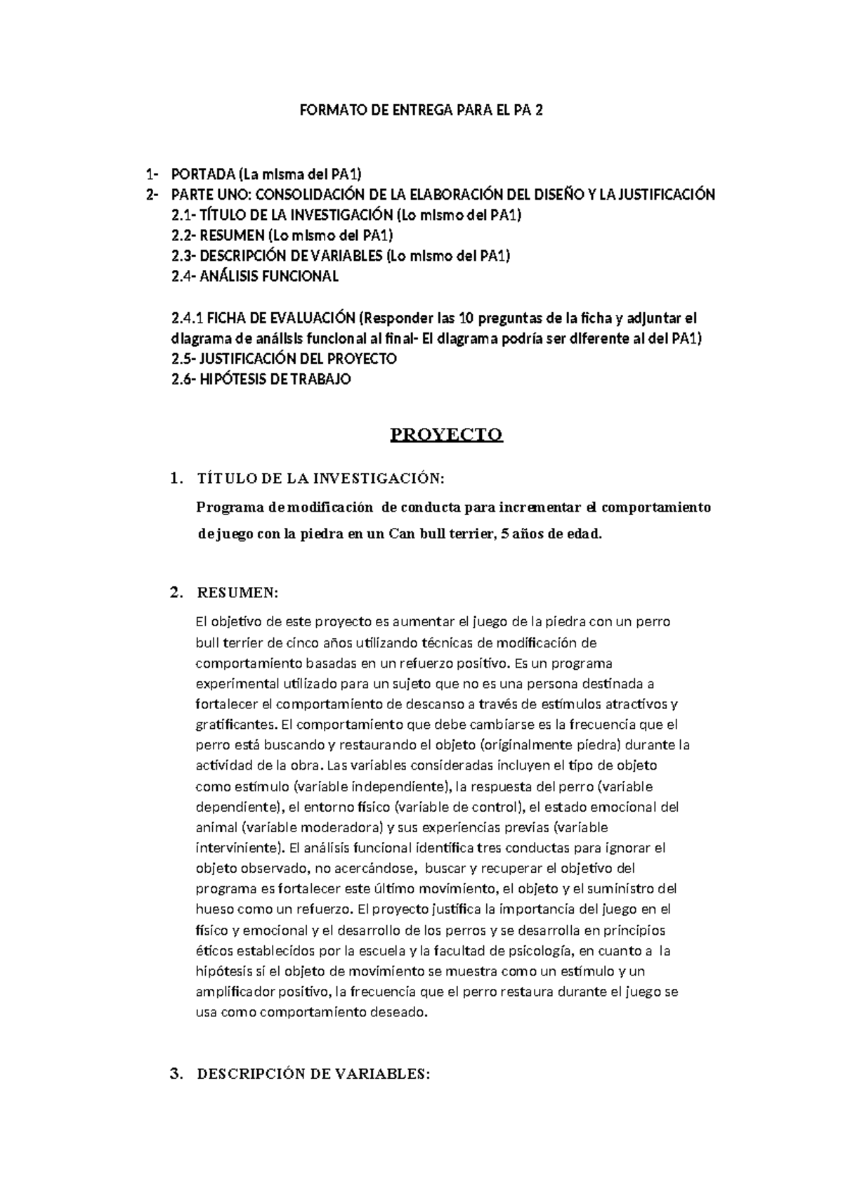 Formato de Entrega PA2: Proyecto de Modificación de Conducta Canina - Studocu
