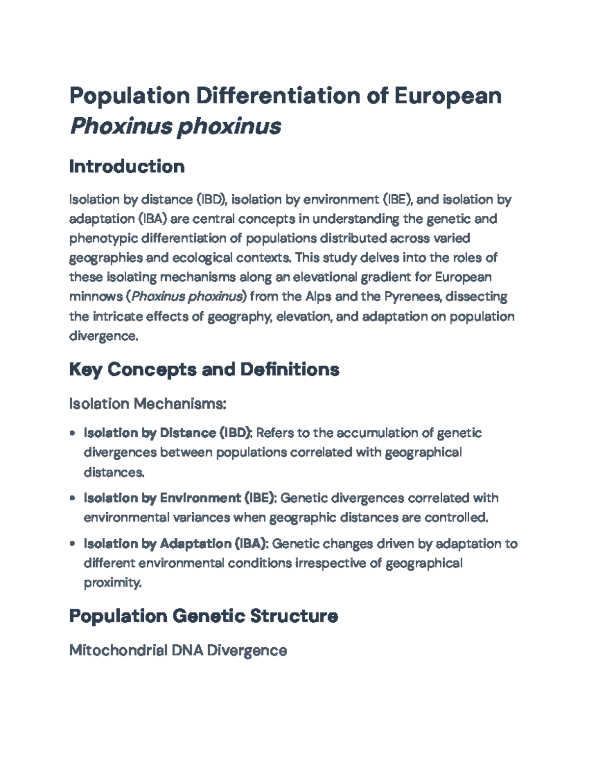 Genetic & Phenotypic Differentiation of Phoxinus phoxinus (IBD, IBE ...