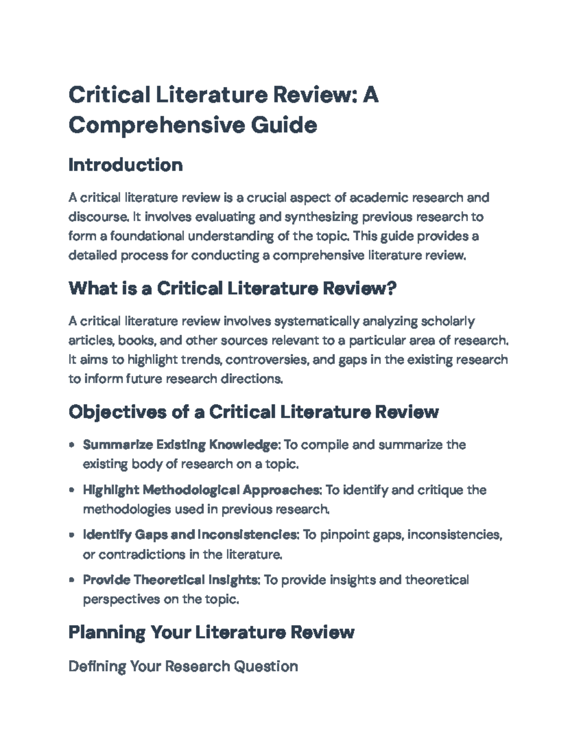 Critical Literature Review: A Comprehensive Guide for Research (CR101 ...