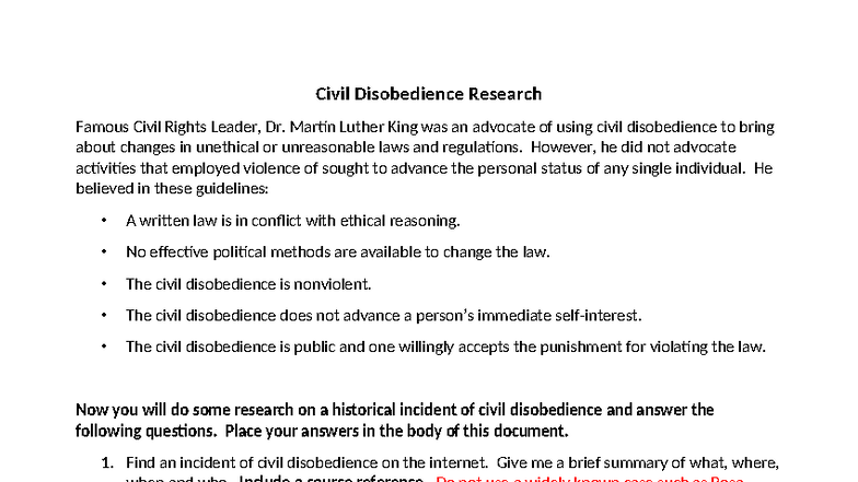 Civil Disobedience Research: Examining a Unique Case Study - Studocu