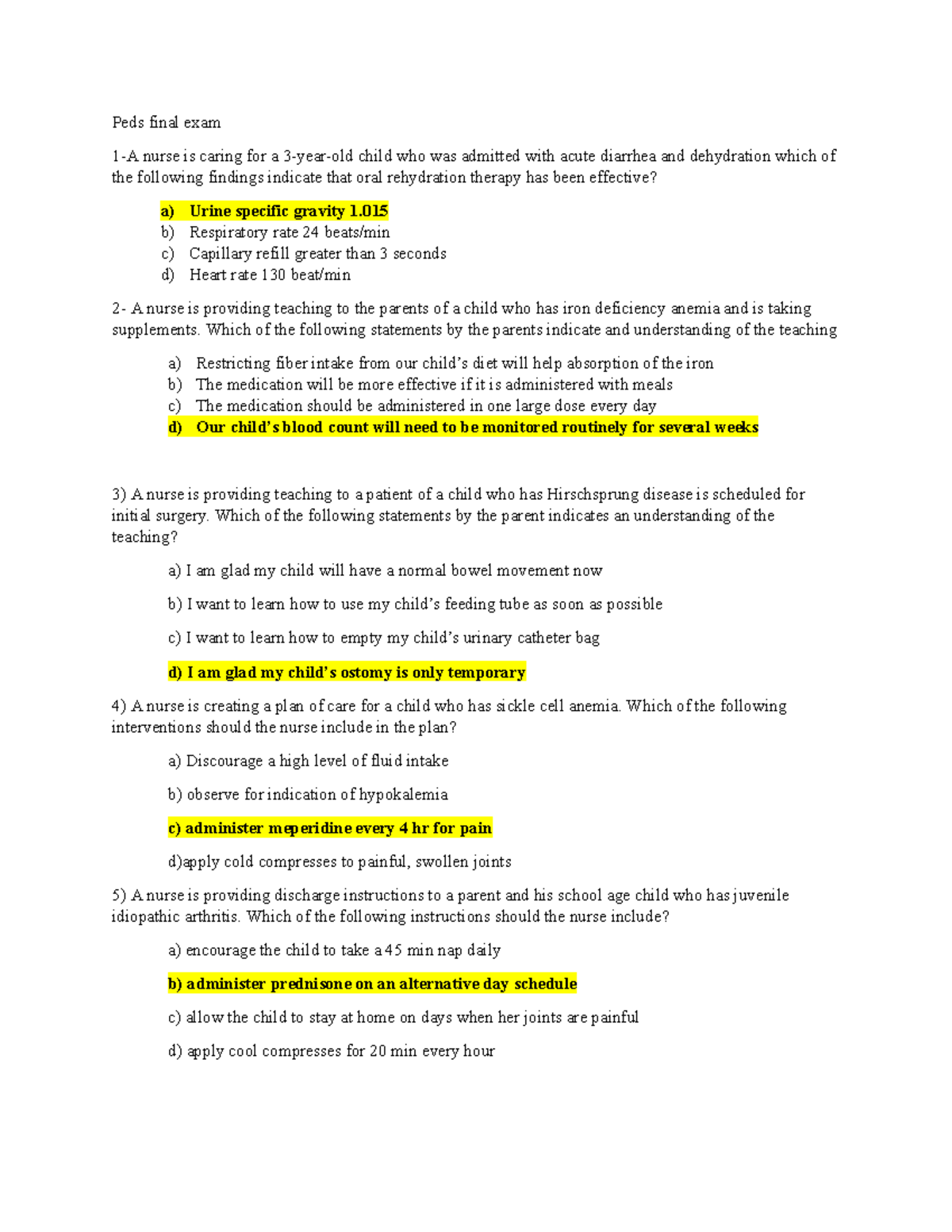 Peds Final Exam: Key Concepts in Pediatric Nursing Care - Studocu