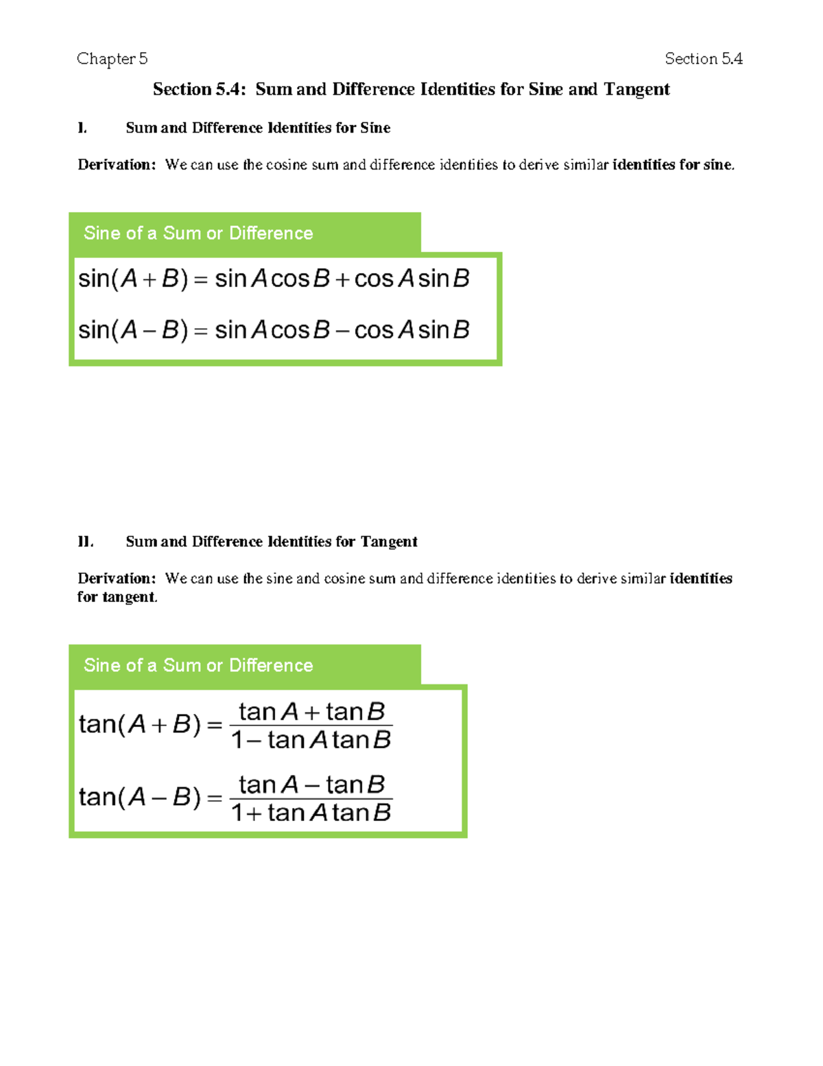 M124 Chapter 5.4: Sum & Difference Identities for Sine & Tangent - Studocu