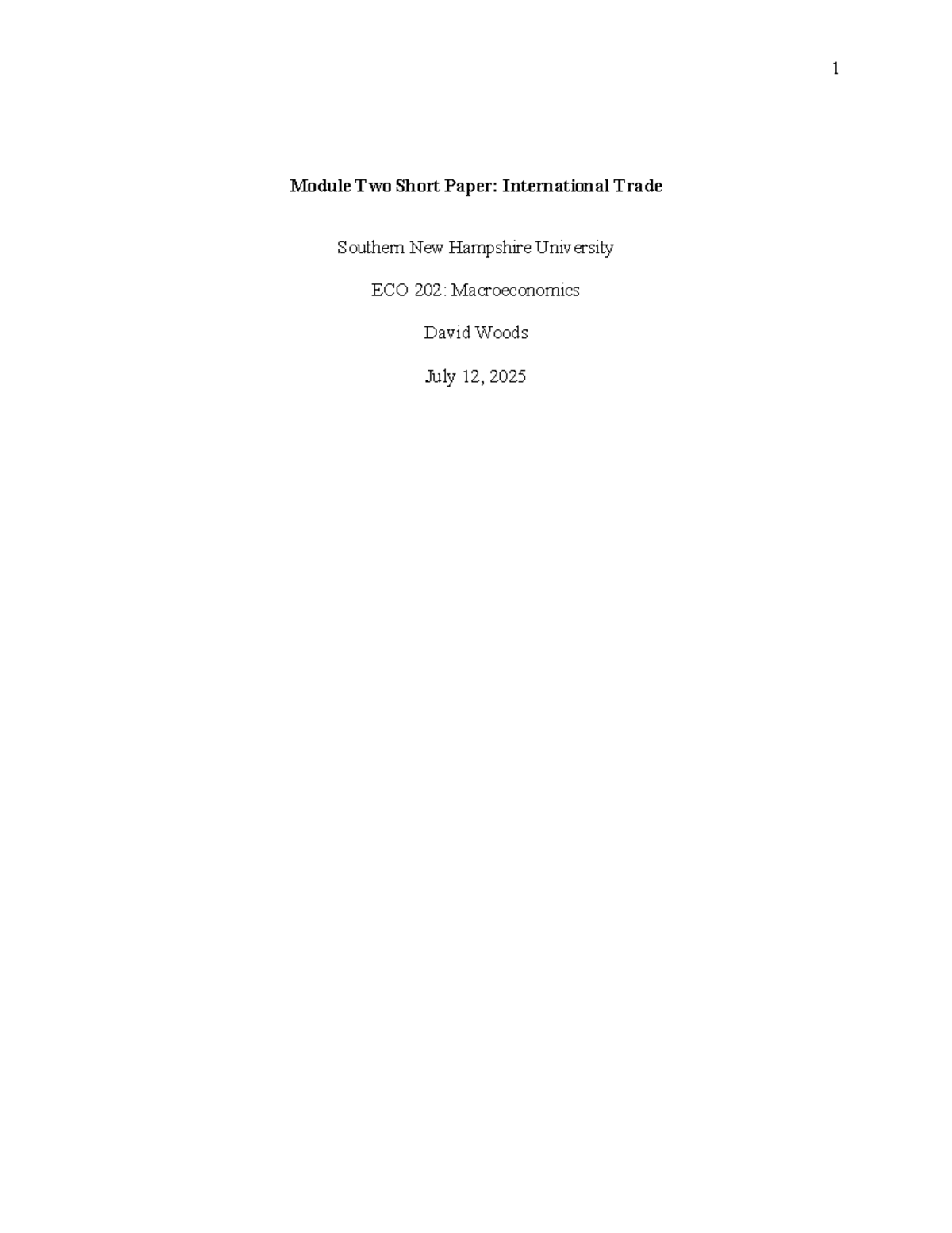 ECO 202: Module Two Short Paper on International Trade Dynamics - Studocu
