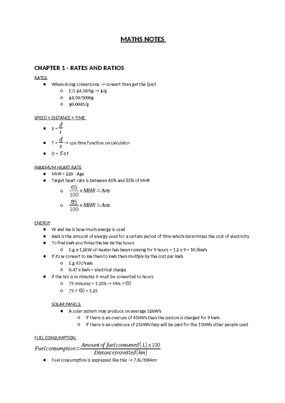 MATH HSC Notes: Formulas and Tips for Rates, Ratios, and More - Studocu