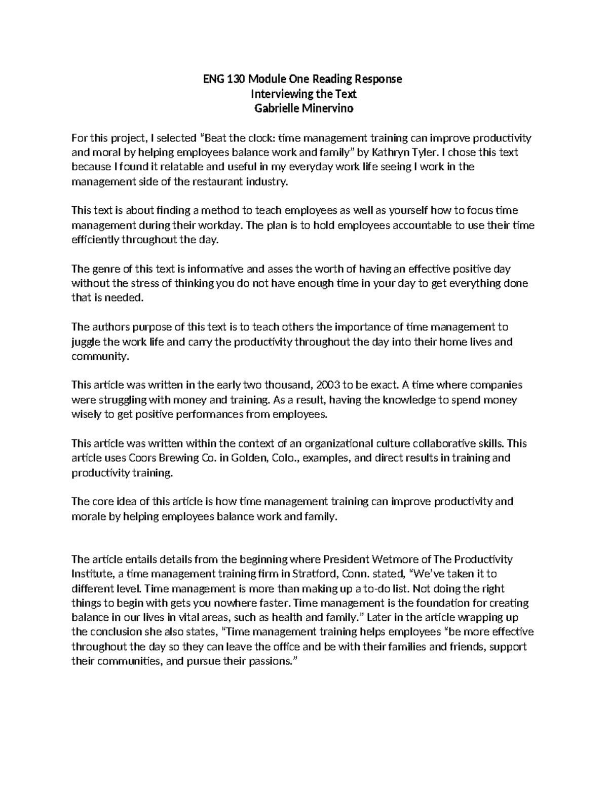 ENG 130 Module One assignment - ENG 130 Module One Reading Response ...