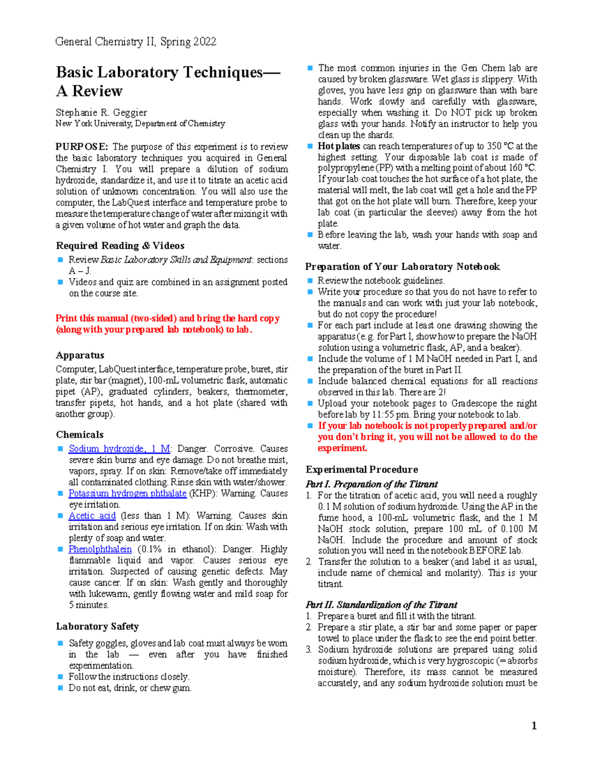 Basic Laboratory Techniques Sp22 - Basic Laboratory Techniques— A ...