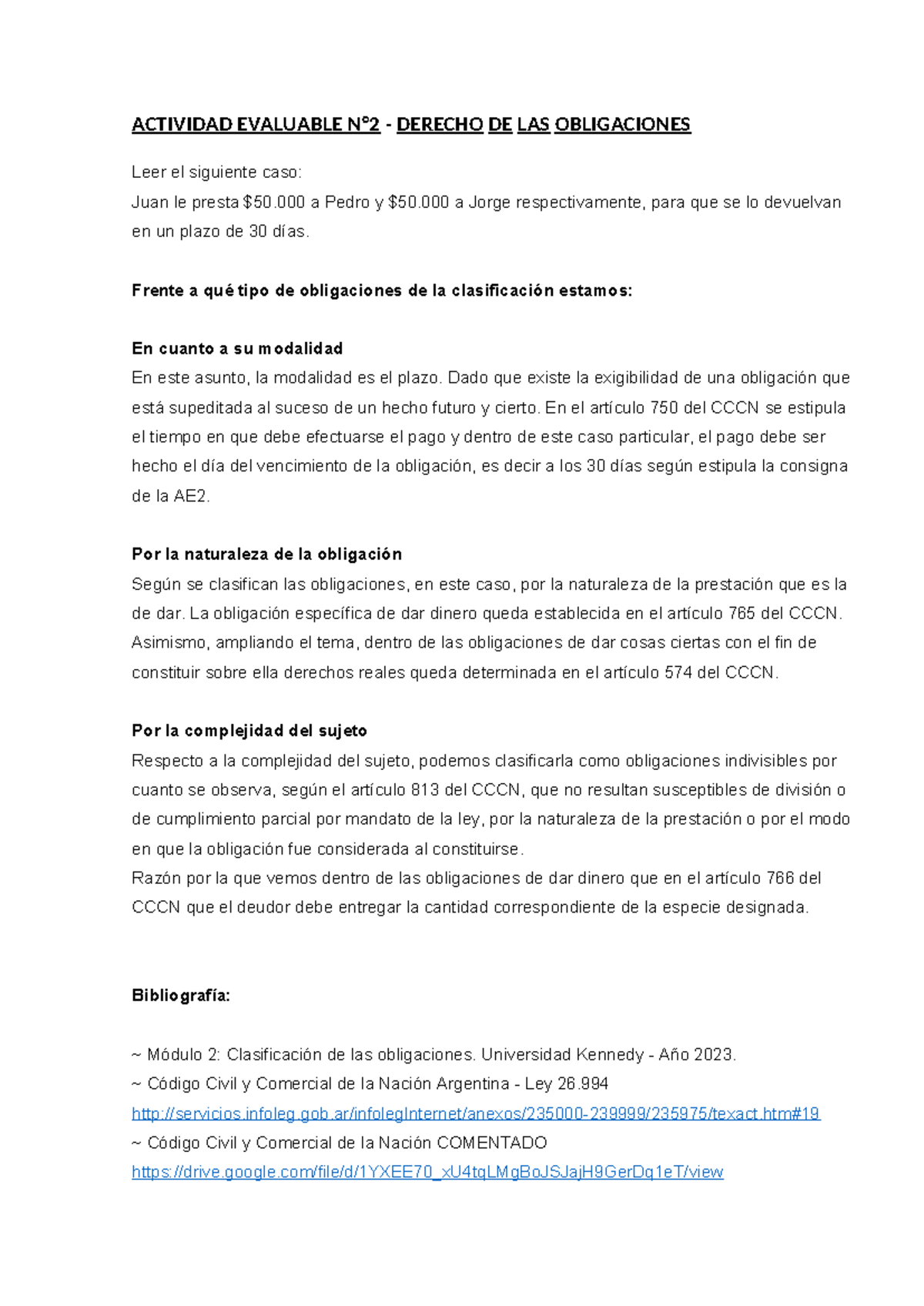 Clasificación de las Obligaciones - Actividad Evaluable AE2 - Studocu