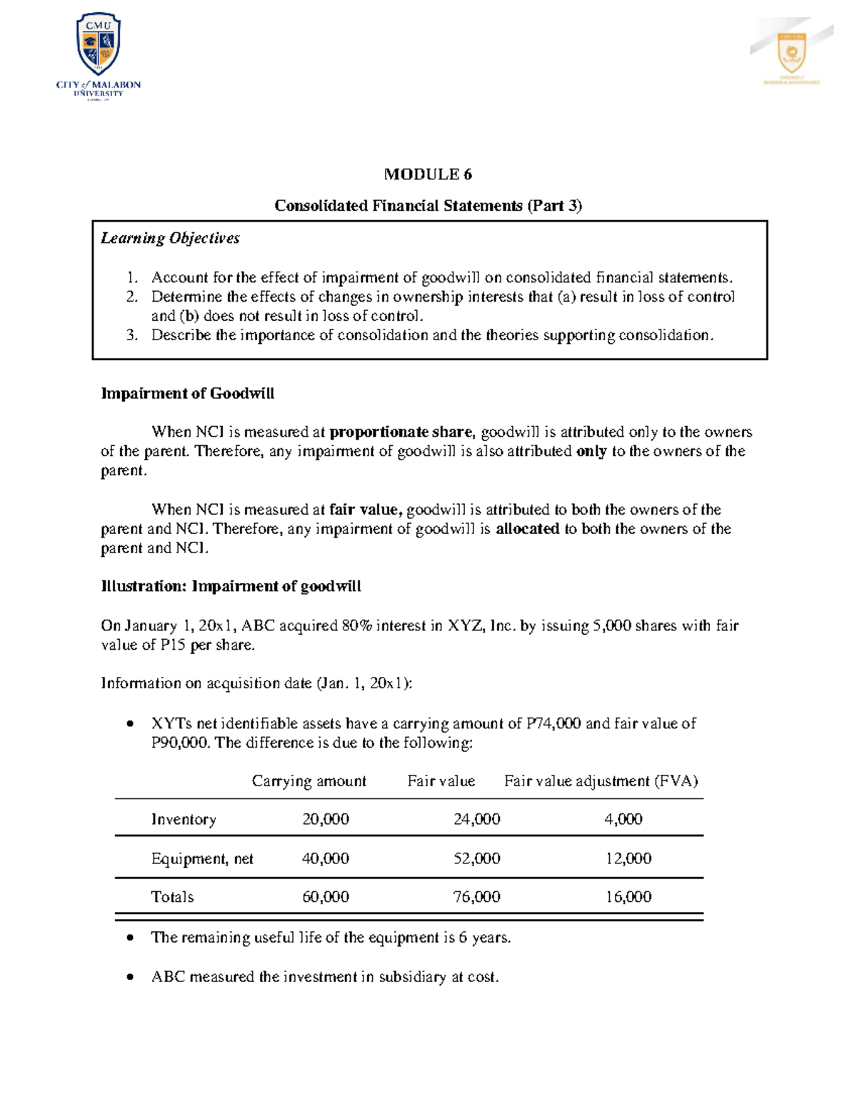 Module 6: Consolidated Financial Statements Analysis - Part 3 - Studocu