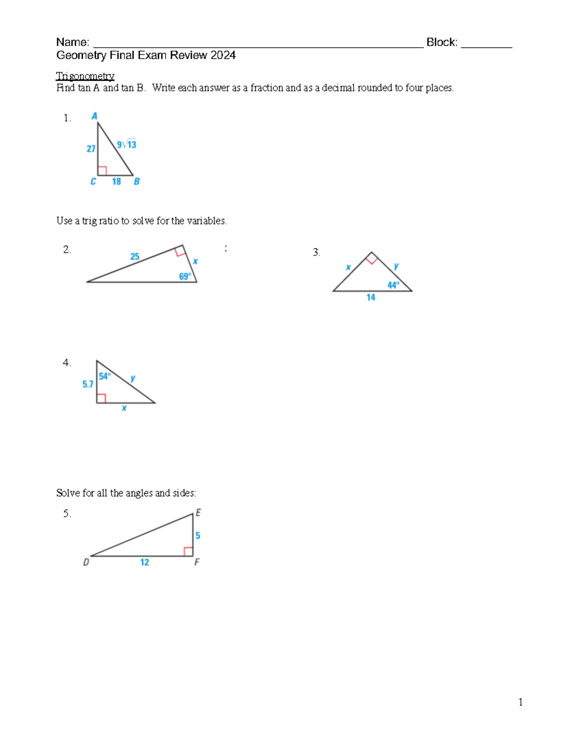 Geometry Final Exam Review - Questions & Solutions 2024 - Studocu