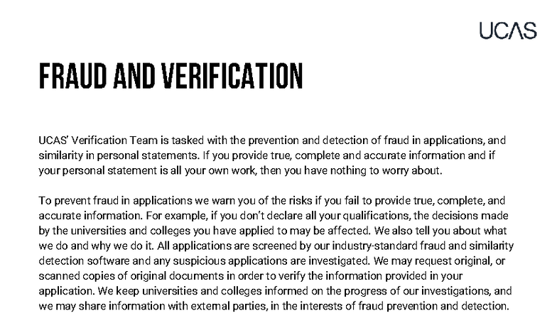 Fraud and Verification Guidance for Applicants - UCAS Info - Studocu