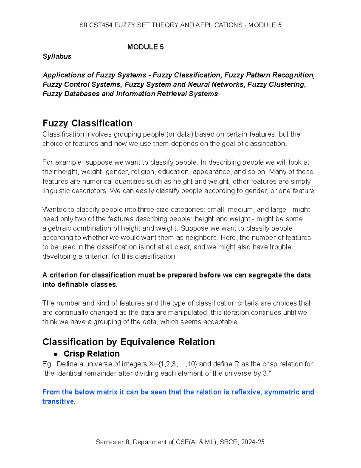 S8 CST454 Fuzzy Set Theory & Applications: Module 5 Overview - Studocu
