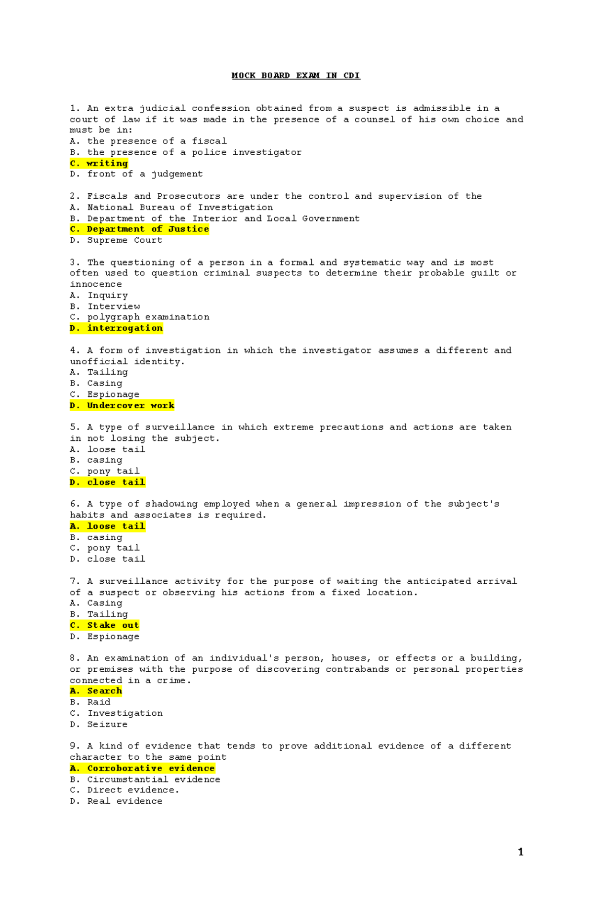 Mock Board Exam Review for CDI: Key Questions and Answers - Studocu