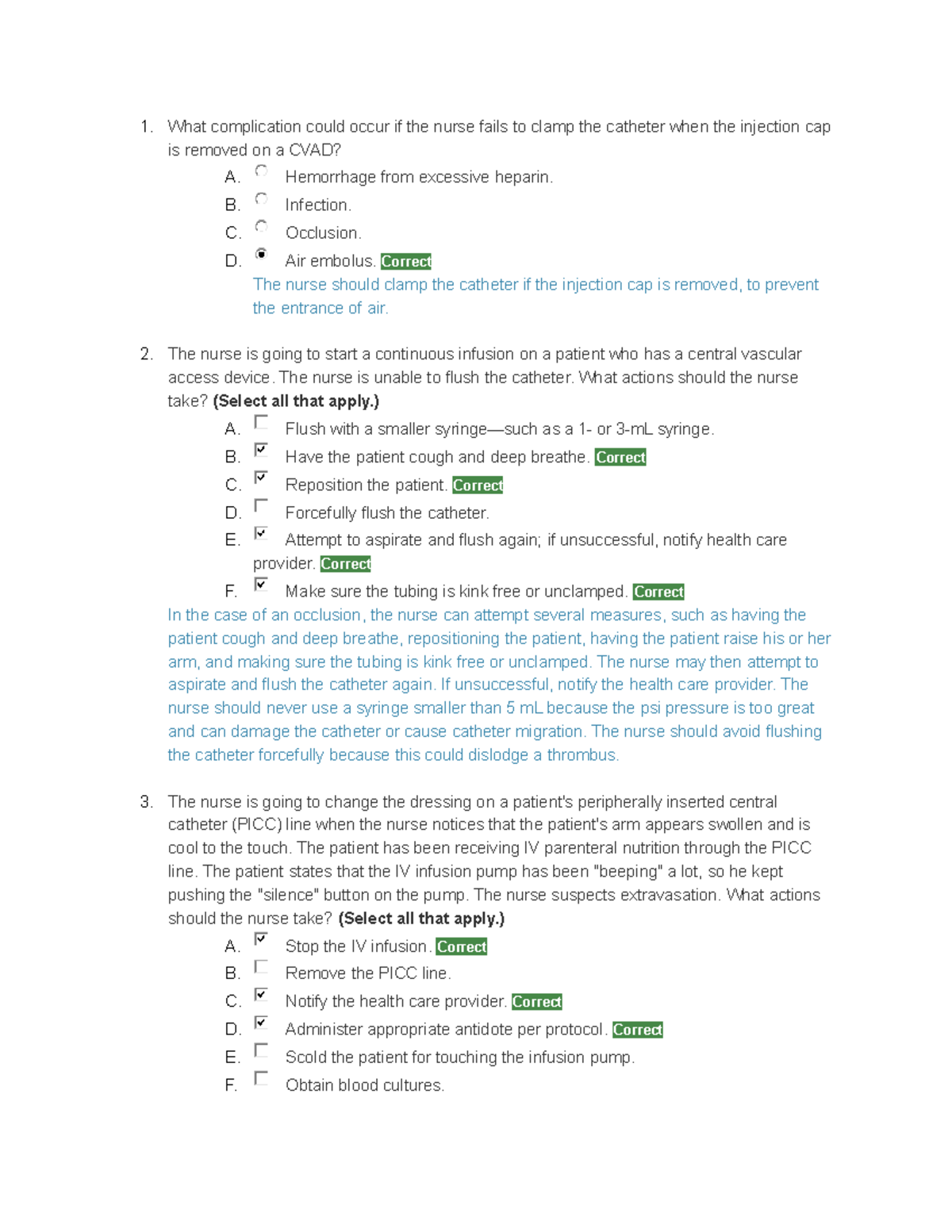 Unit 14 CVAD Care: Lesson 4 Post-Test & Rationale Review - Studocu