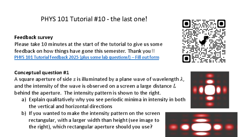 PHYS 101 Tutorial 10: Feedback Survey & Conceptual Questions - Studocu