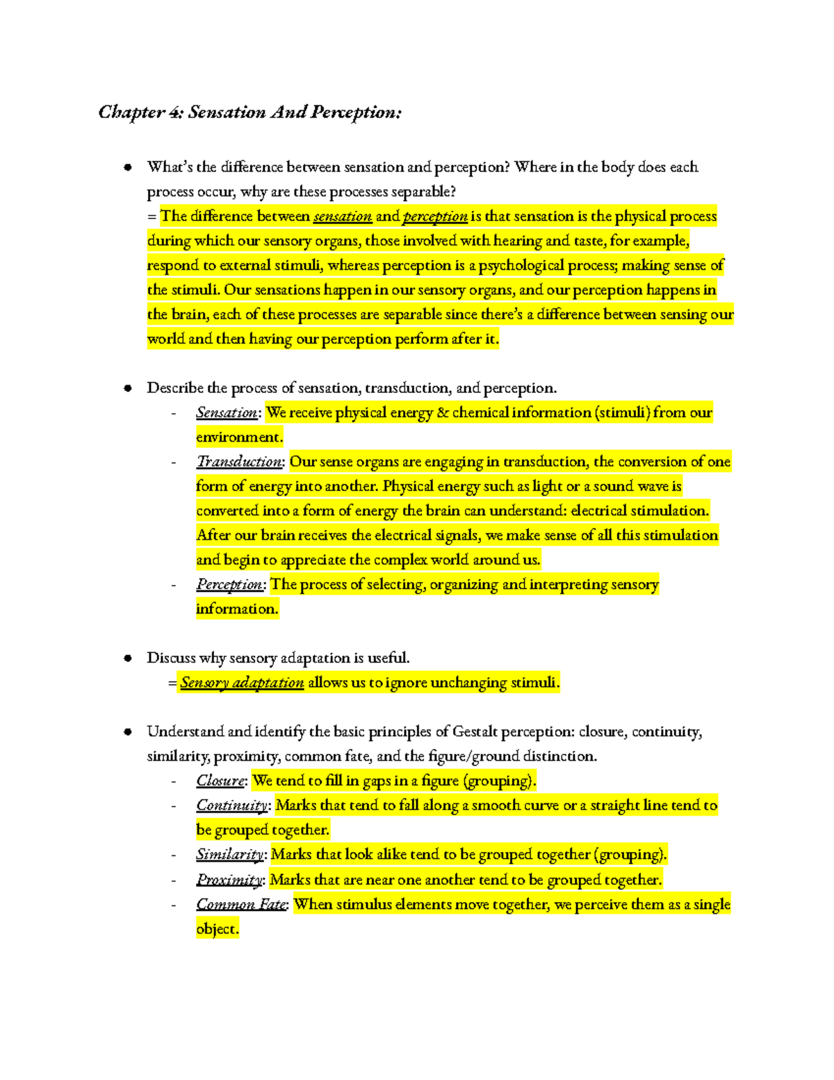 Psych 100 Study Guide: Sensation & Perception for Exam 1 - Studocu