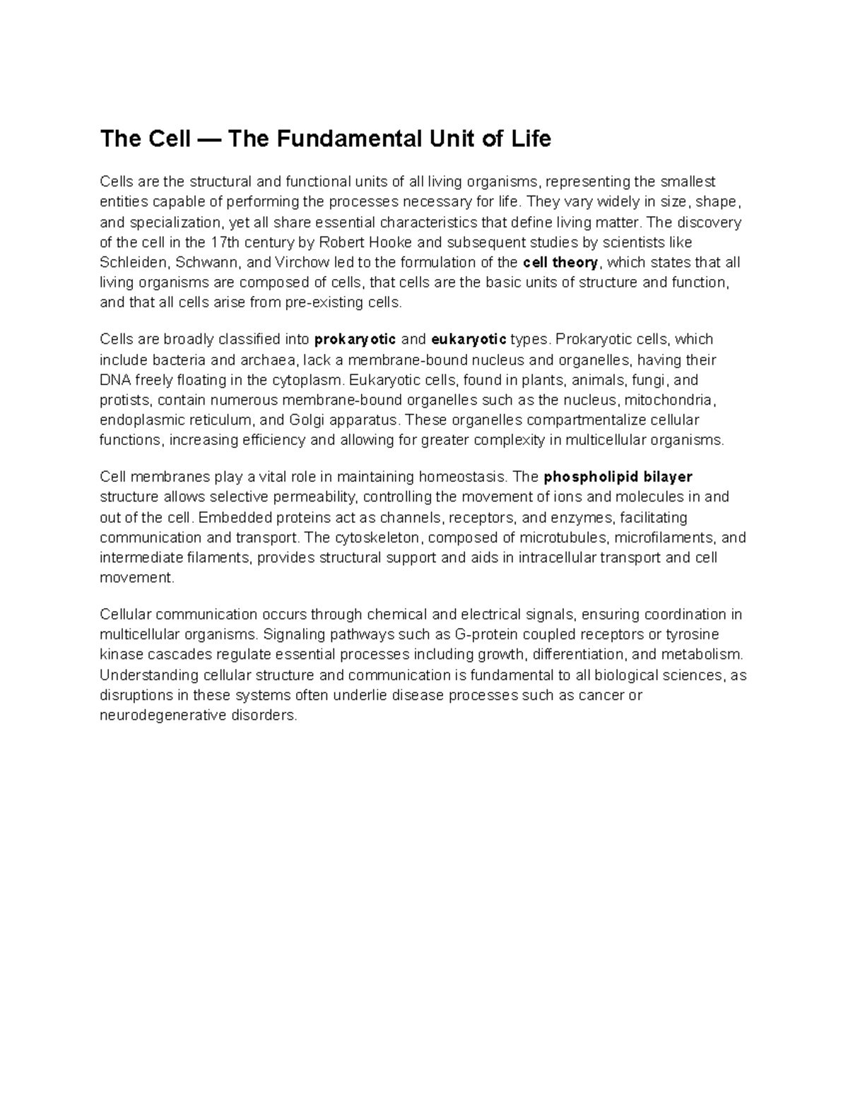BIO101: The Cell - Fundamental Unit of Life and Function - Studocu