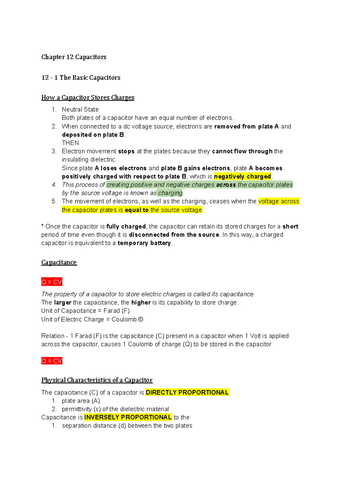 Chapter 12 Capacitors - notes are incomplete - Chapter 12 Capacitors 12 ...