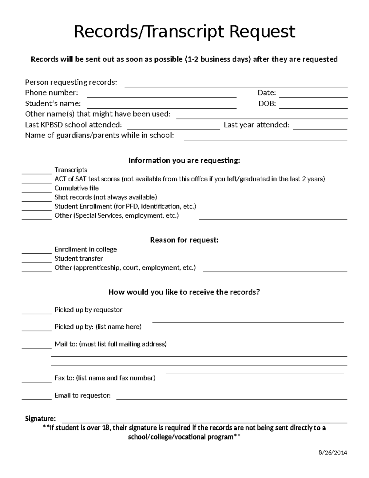 Records-Request.docx 2 - Records/Transcript Request Records will be ...