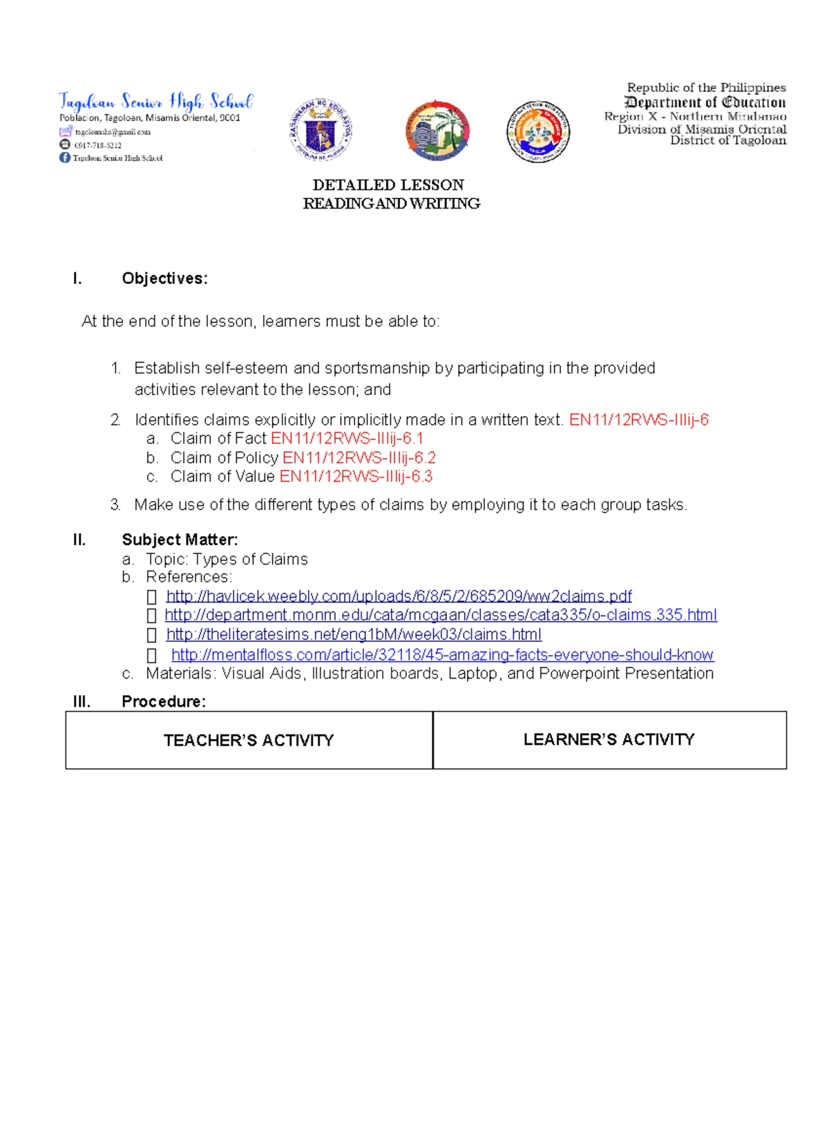 Learning Task 6: Assisting in School Programs & Activities - Studocu