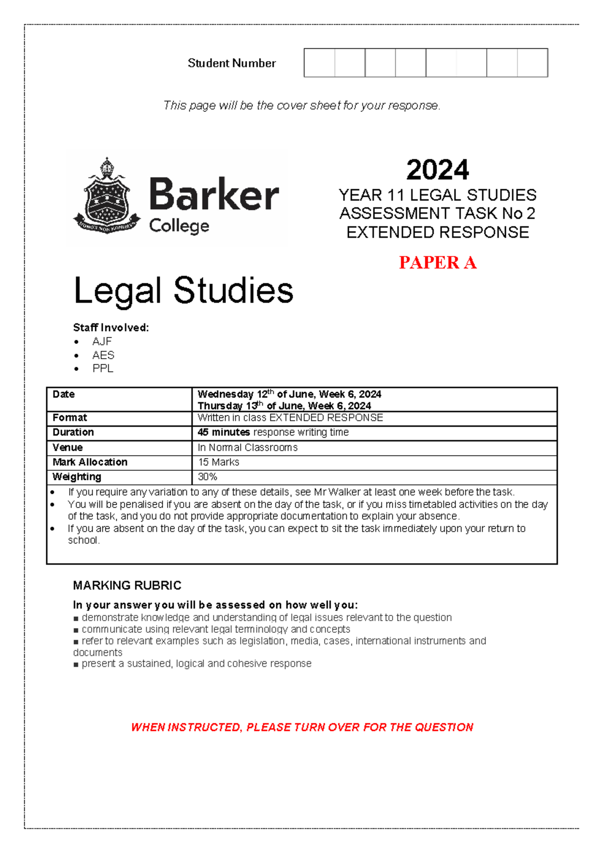 11LS AT2 2024 - Year 11 Legal Studies Extended Response Guide - Studocu