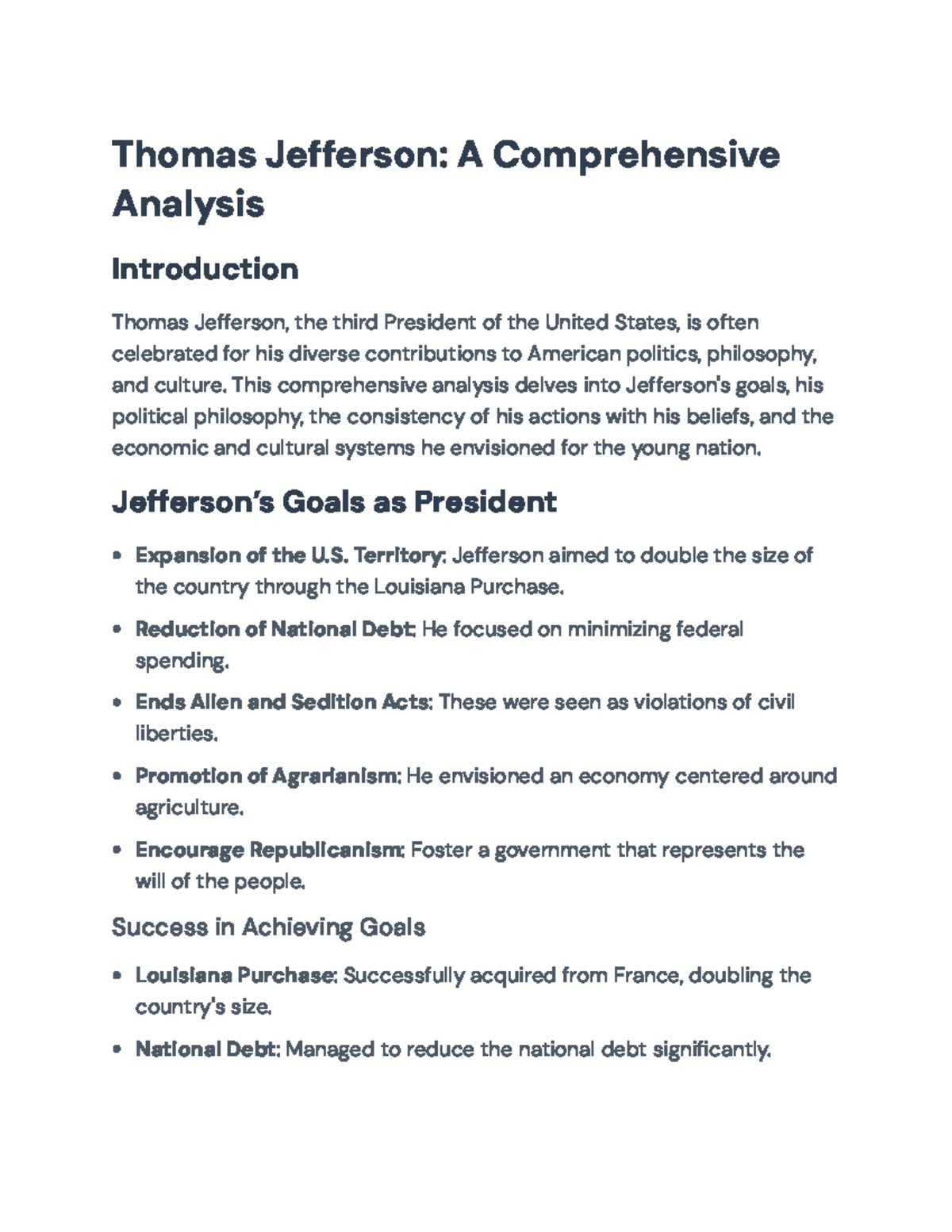 Thomas Jefferson: Comprehensive Analysis of His Presidency and Vision ...